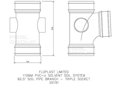 FloPlast Solvent Weld Soil Branch - 92.5 Degree x 110mm Black